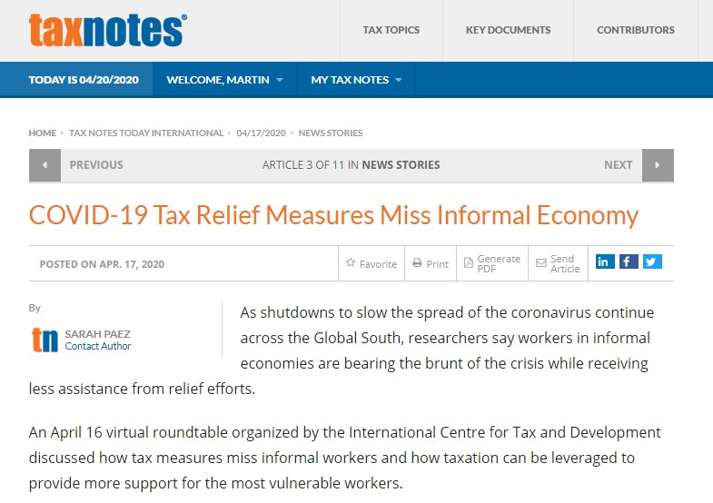 Tax Notes writes article summarising ICTD virtual roundtable – ICTD