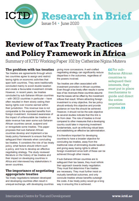 Review of Tax Treaty Practices and Policy Framework in Africa – ICTD
