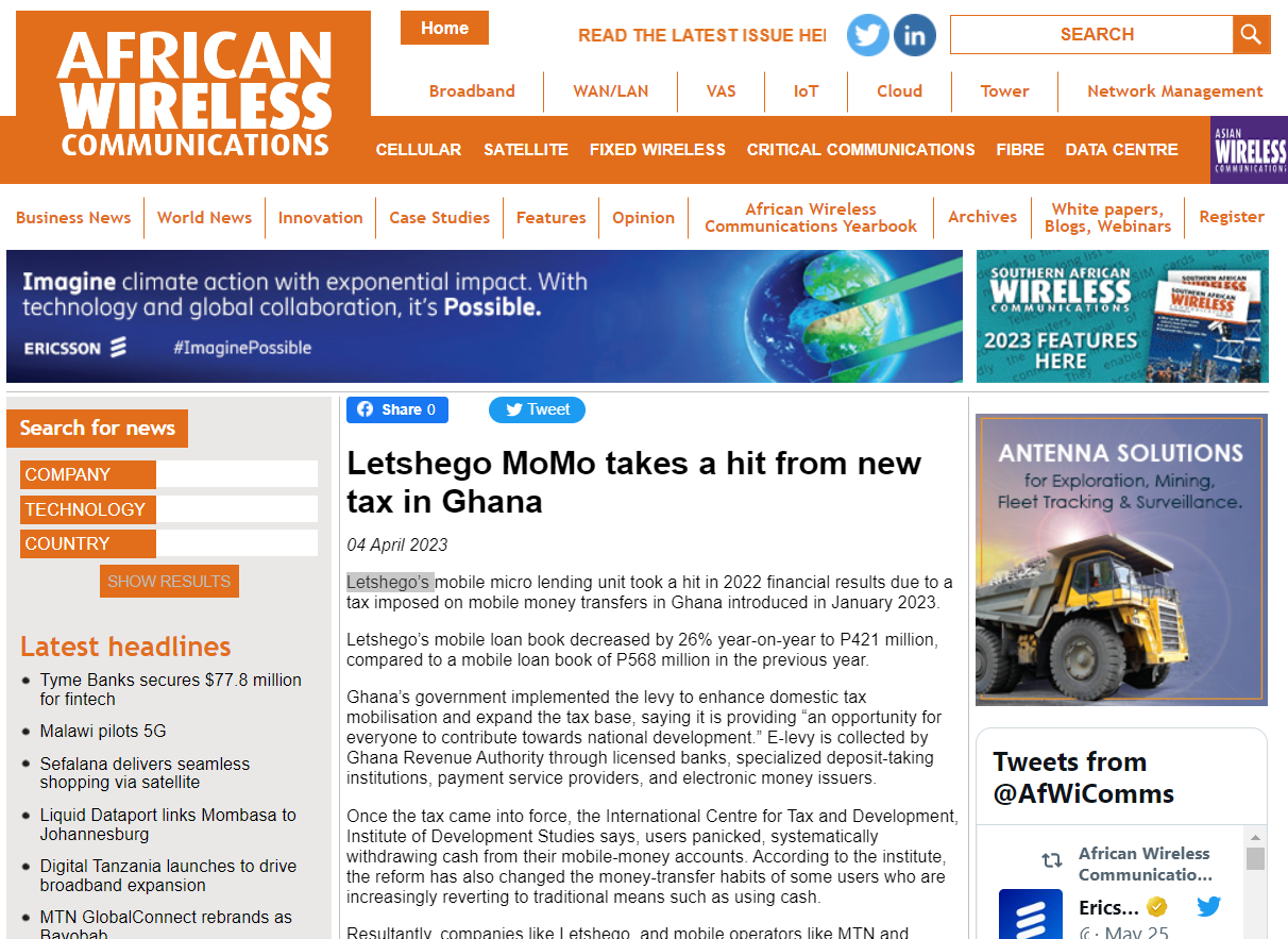 ICTD Ghana E-Levy features prominently story by African Wireless ...