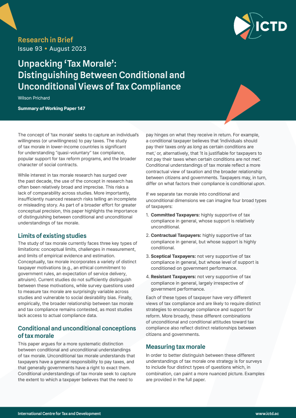 Unpacking ‘Tax Morale’: Distinguishing Between Conditional and ...