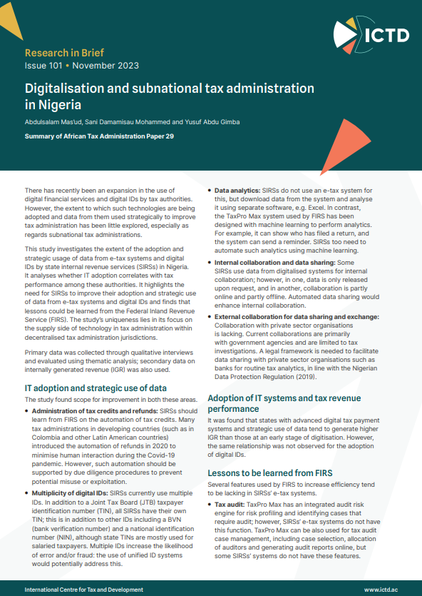 Digitalisation and Subnational Tax Administration in Nigeria – ICTD
