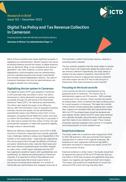 Digital Tax Policy and Tax Revenue Collection in Cameroon – ICTD