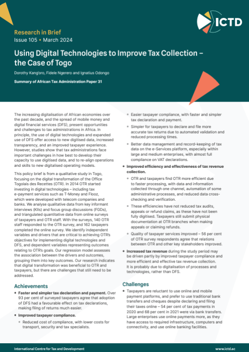 Using Digital Technologies to Improve Tax Collection – the Case of Togo ...