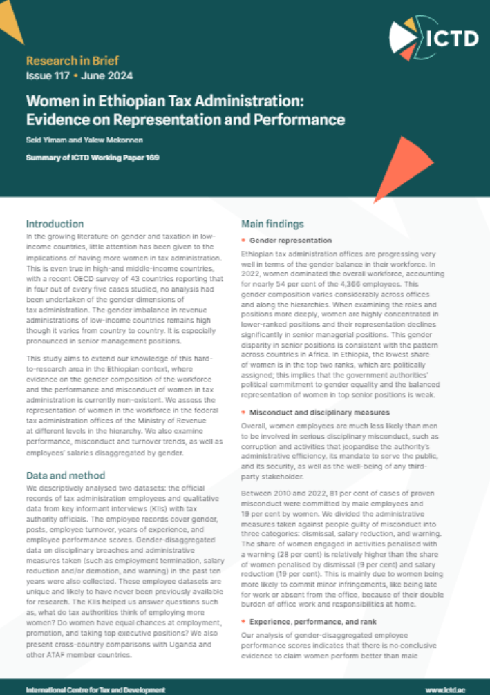 Women in Ethiopian Tax Administration: Evidence on Representation and Performance – ICTD