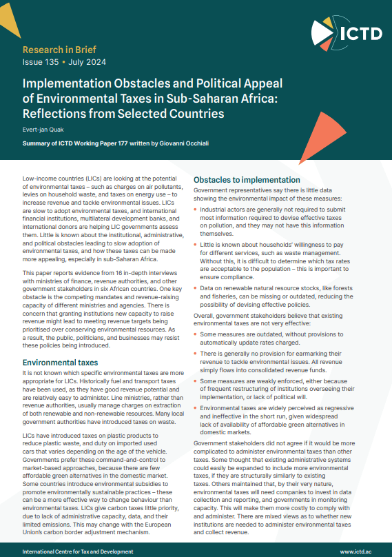Implementation Obstacles and Political Appeal of Environmental Taxes in ...