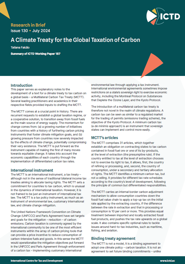 A Climate Treaty for the Global Taxation of Carbon – ICTD