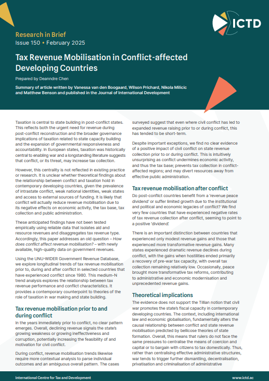 Tax Revenue Mobilisation in Conflict-affected Developing Countries – ICTD